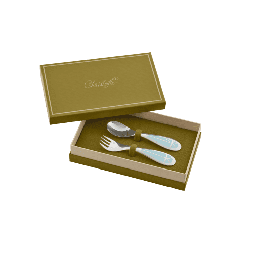 Silver Plated Baby Spoon Fork Set Ice Blue